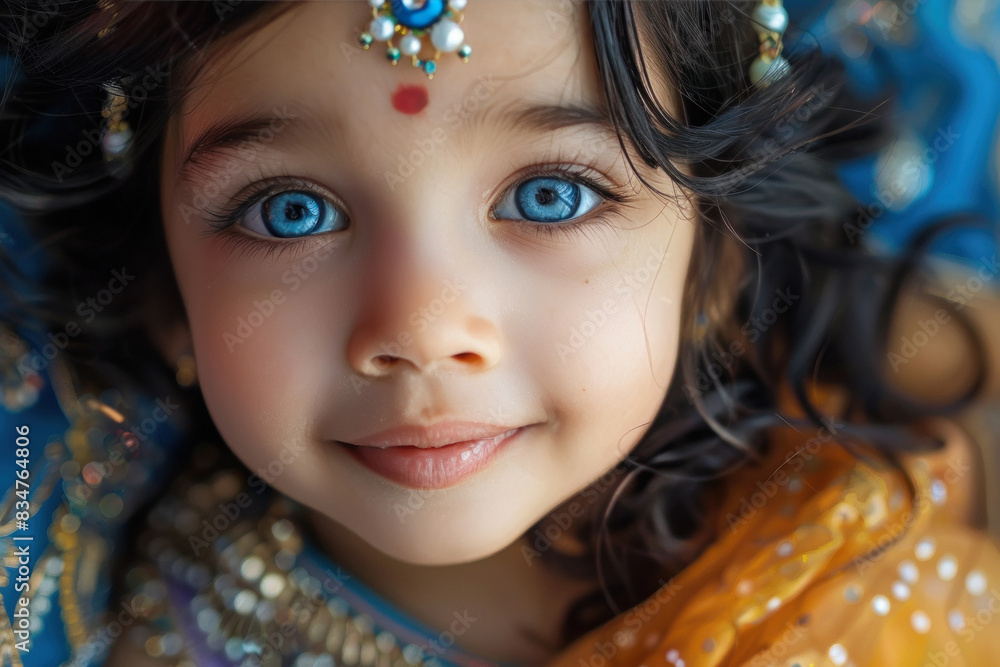 cute indian girl dressed as lord krishna Stock Photo | Adobe Stock