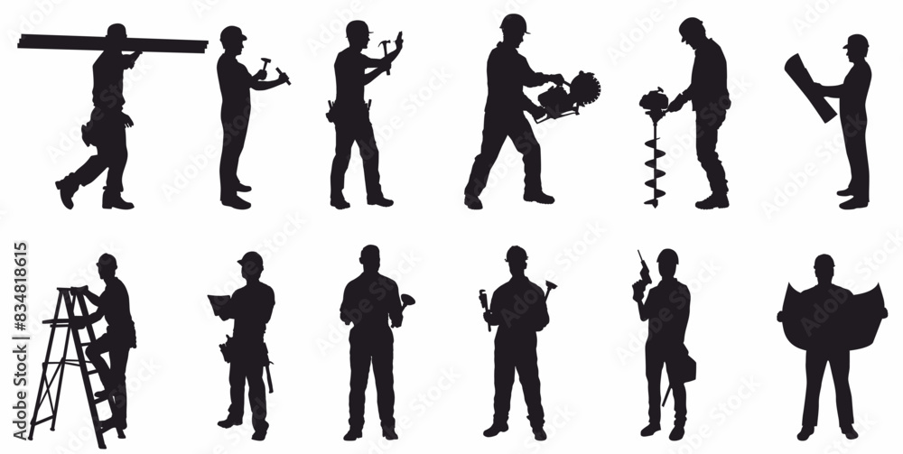 Construction worker silhouette collection. Architect, painter, engineer ...