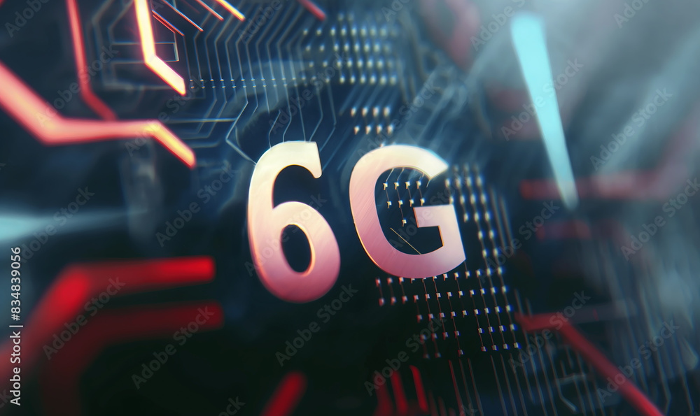 Foto de Stock Close-up of a 6G technology concept, featuring digital ...