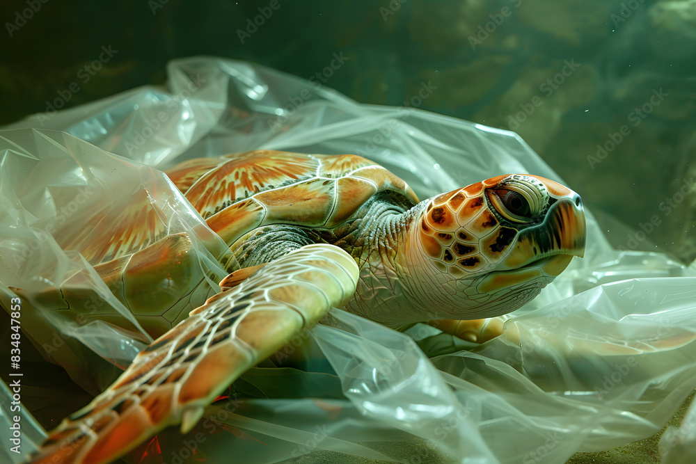Environmental issue of plastic pollution problem. Sea Turtles can eat ...