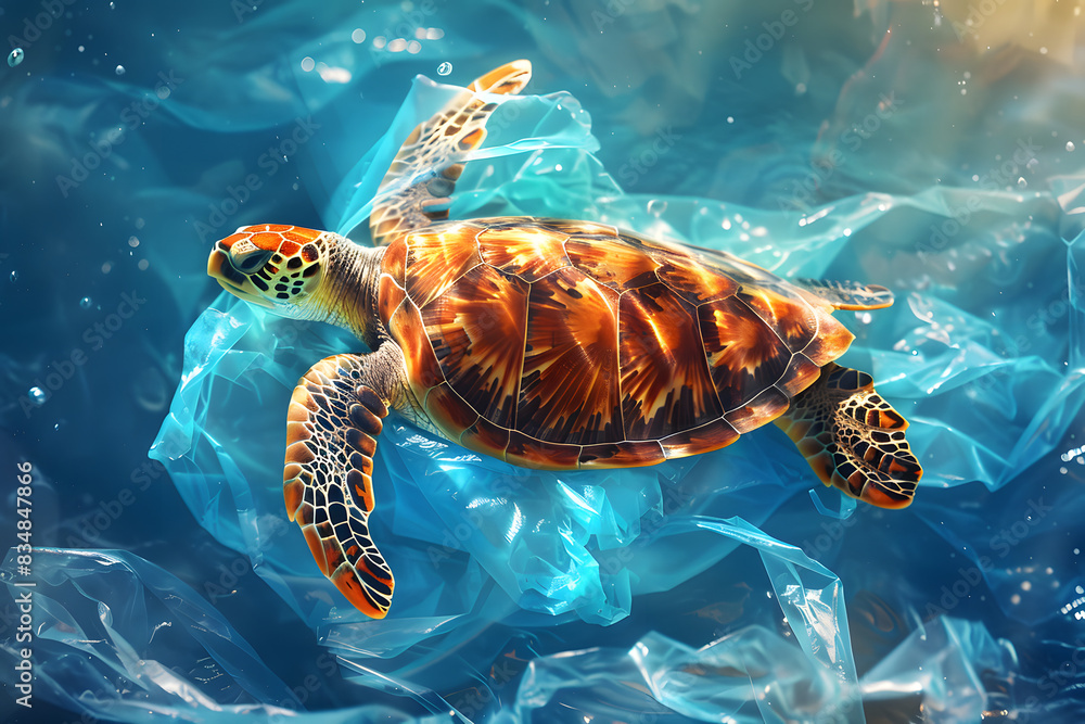 Environmental issue of plastic pollution problem. Sea Turtles can eat ...