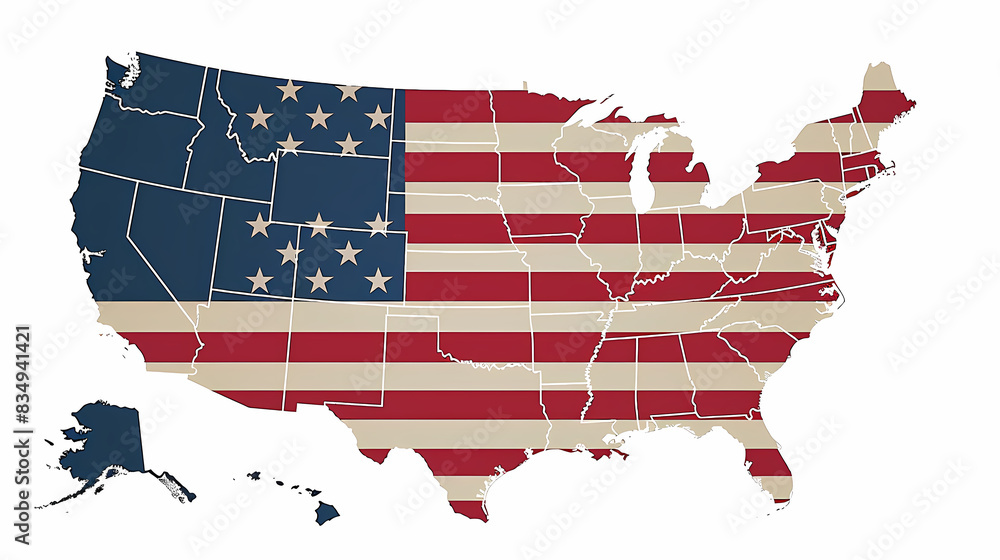 USA Map with States Isolated on a White Background - State Boundary ...