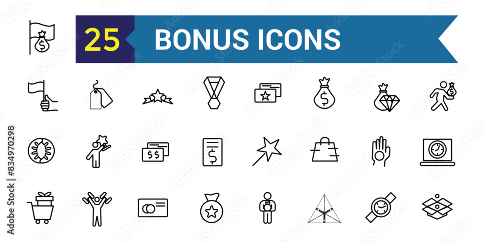 Bonus icons set. Outline set of bonus vector icons for ui design ...