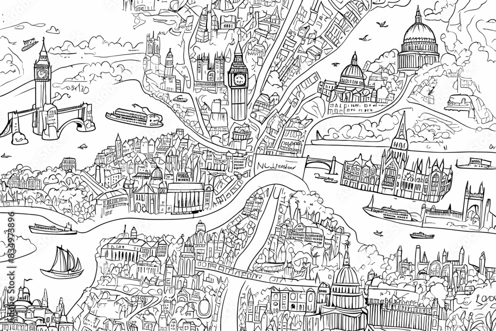 coloring map of London illustrated Stock Vector | Adobe Stock