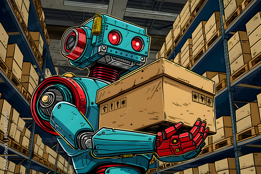 cartoon illustration of warehouse robot - robots, warehouse, automation ...