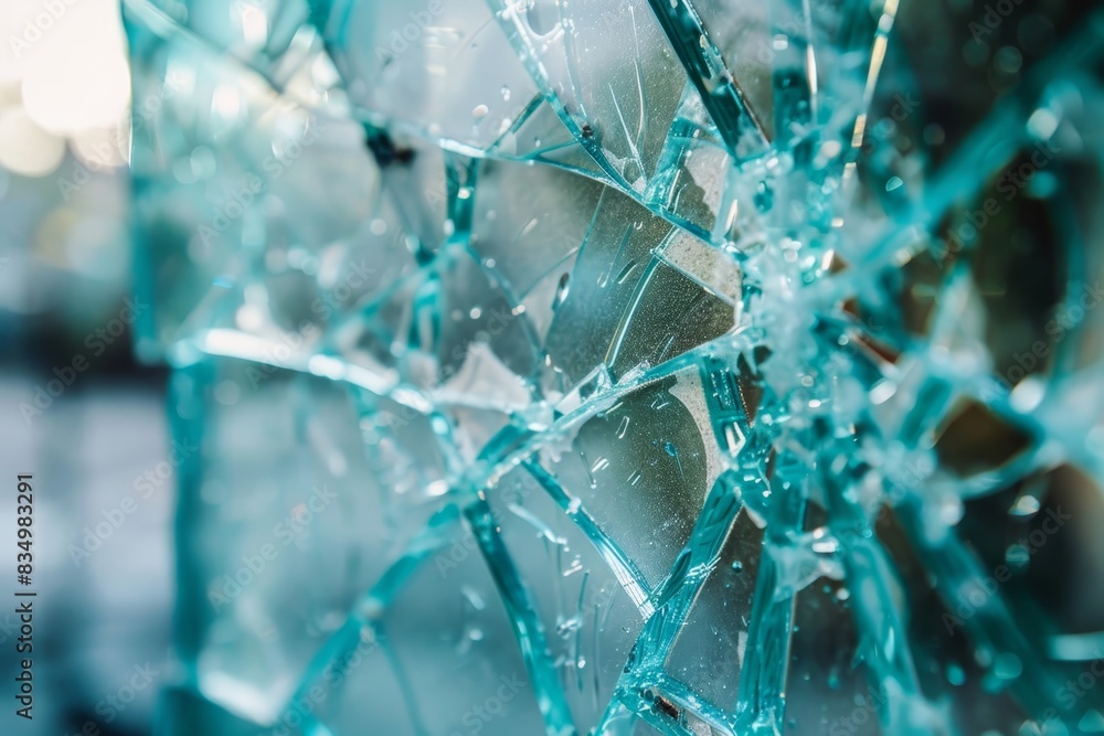 Shattered glass in office window - vandalism or accident concept ...