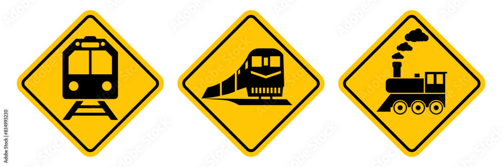 warning sign beware of train railways printable template flat design ...