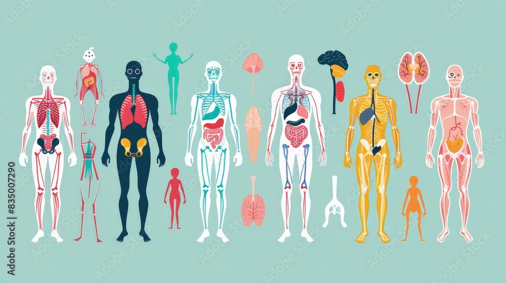 Develop a visual guide to the anatomy of the human body. Include major ...