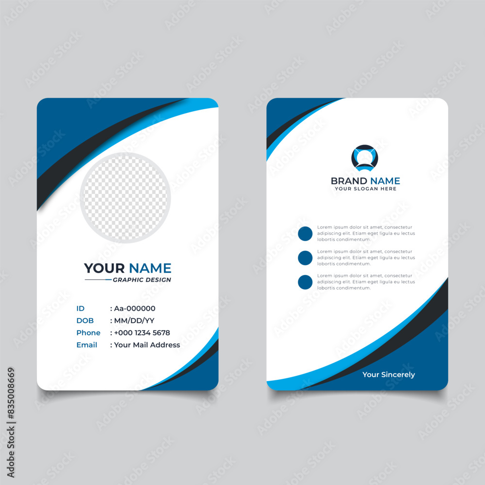 Simple Clean Blue Id Card Design, Modern Professional Identity Card ...
