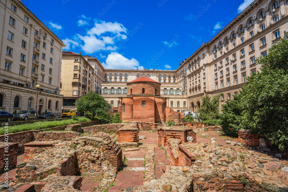 Exterior view of Saint George Rotunda Church, an ancient red brick ...