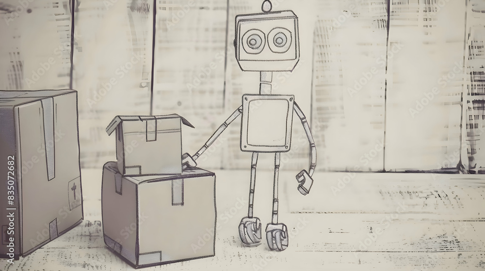 cartoon illustration of warehouse robot - automation, fulfillment ...