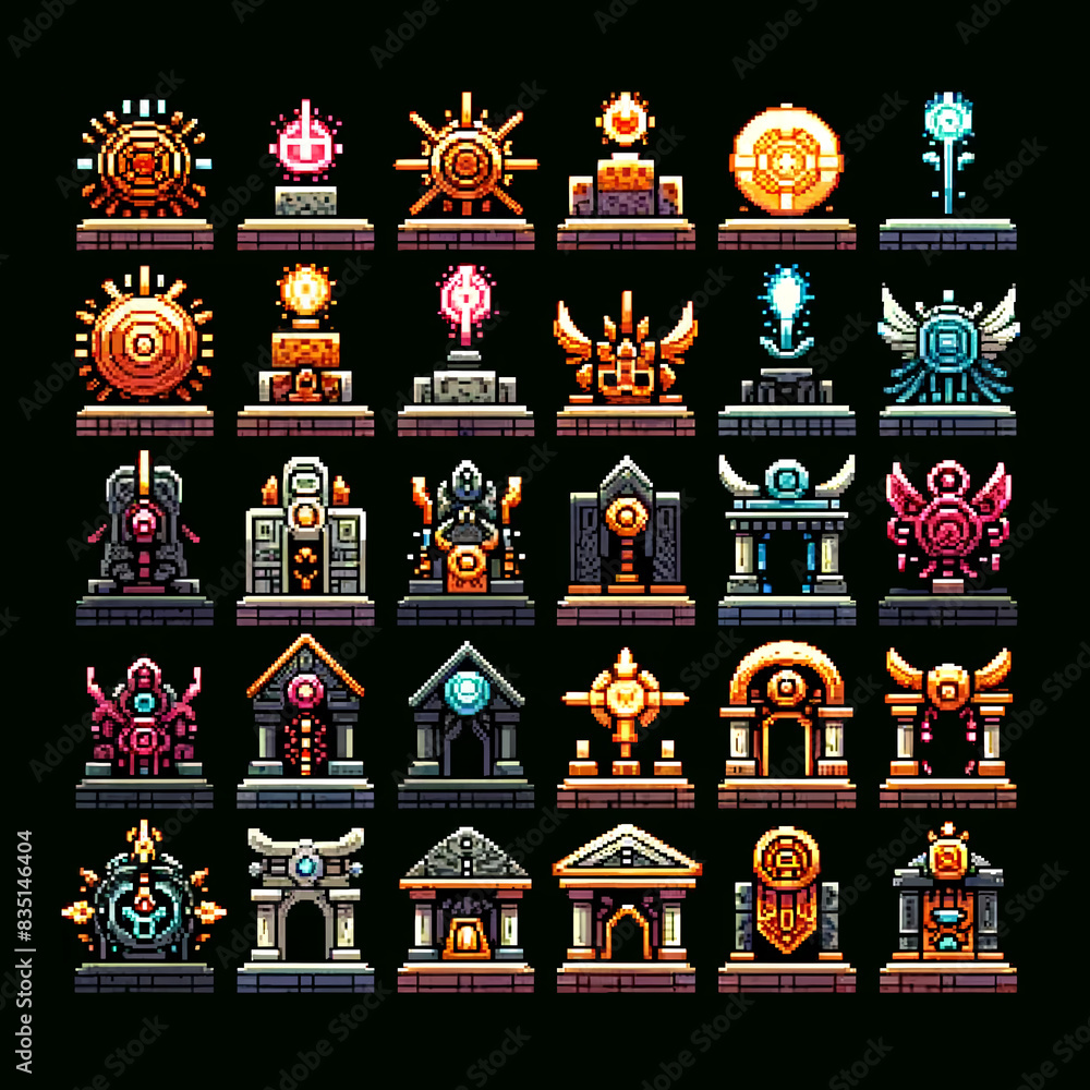 Pixel Art RPG Temple Altars Sprite Sheet Stock Illustration | Adobe Stock