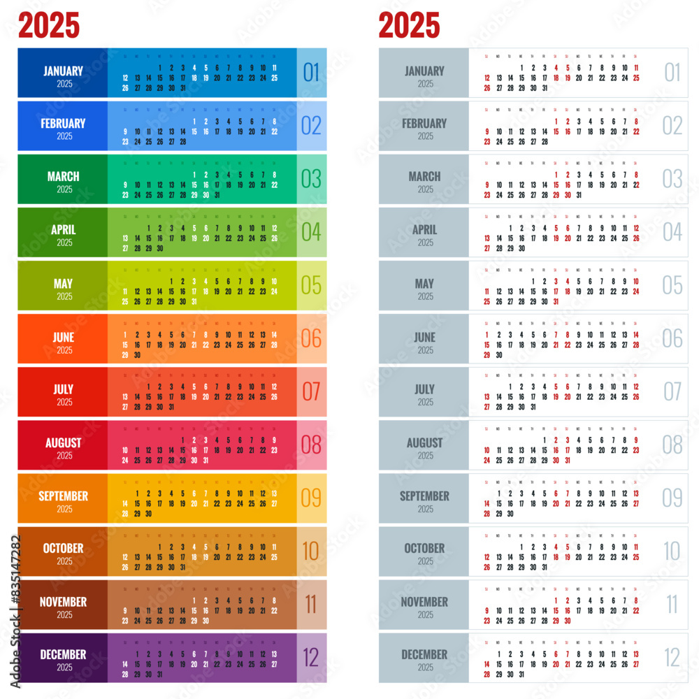 Calendar planner for 2025. Vector Stationery Design Print 2025 Template ...