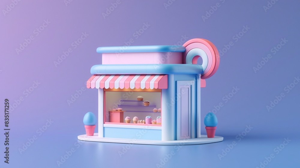 Colorful miniature toy candy shop with pastel colors and vibrant design ...