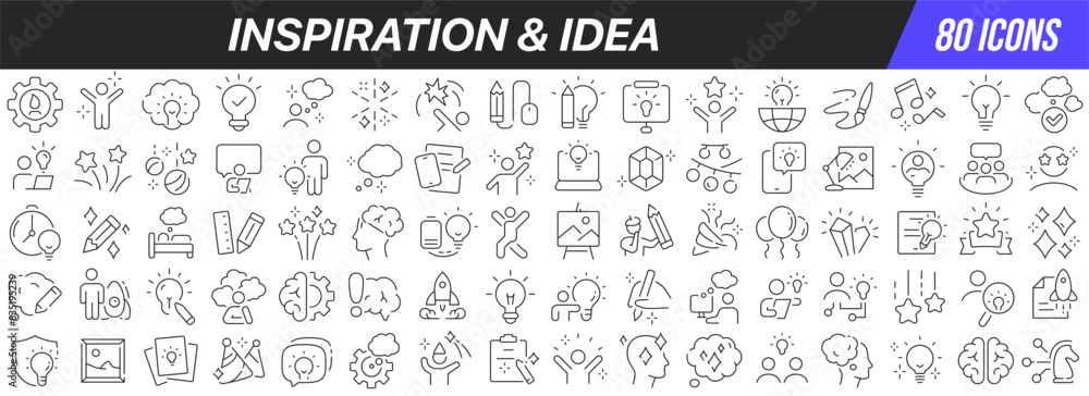 Inspiration and idea line icons collection. Big UI icon set in a flat ...