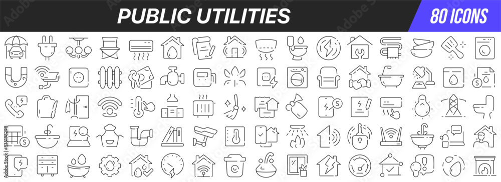 Public utilities line icons collection. Big UI icon set in a flat ...