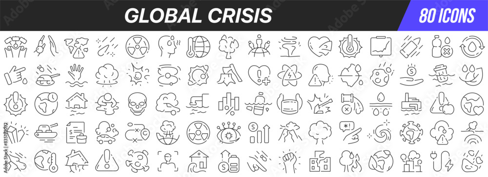 Global crisis line icons collection. Big UI icon set in a flat design ...