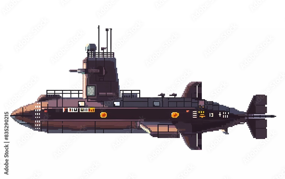 8-bit pixel submarine, pixel art vector illustration. isolated on white ...