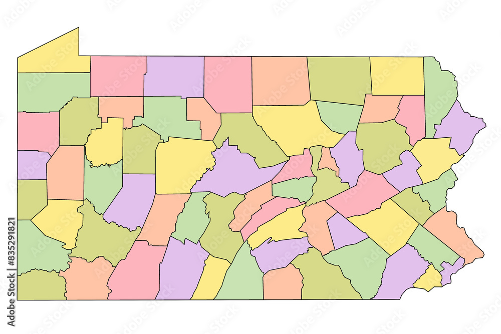 Ilustrace Pennsylvania administrative map. counties map of Pennsylvania ...