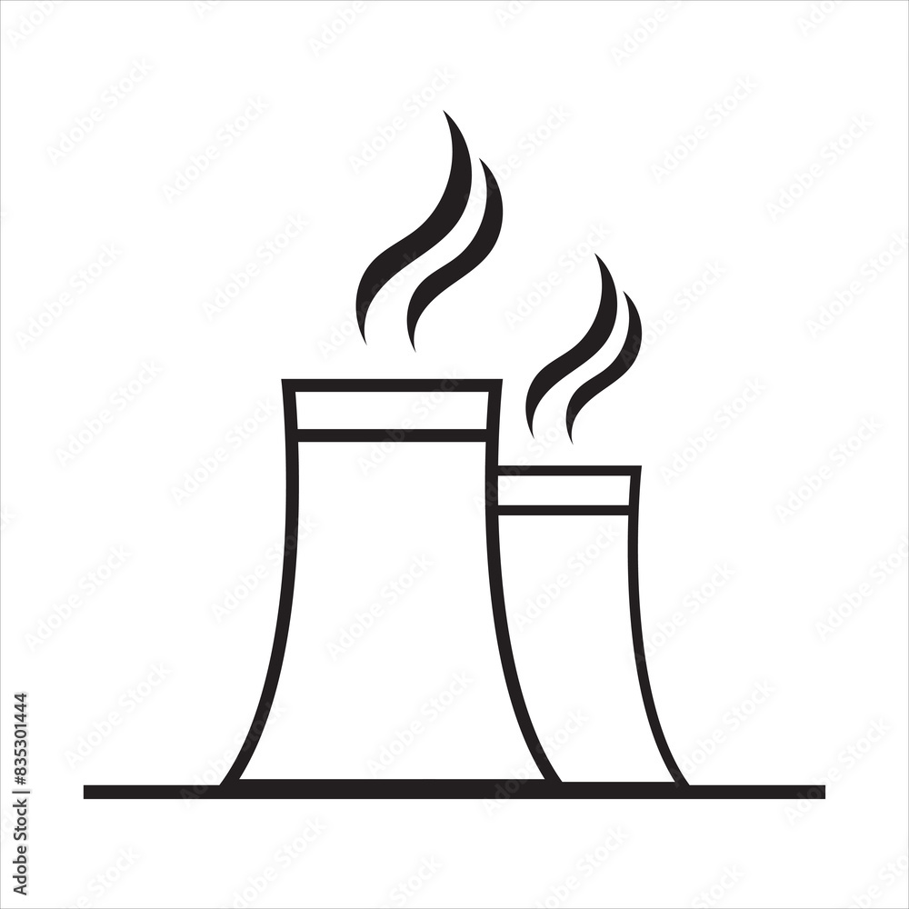 Cooling tower line icon set. Thermal nuclear power plant tower icon in ...