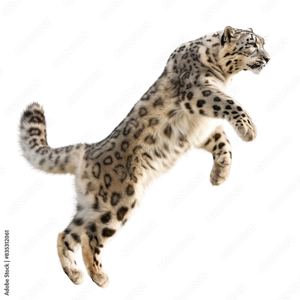 Snow leopard jump isolated on white or transparent background, png ...