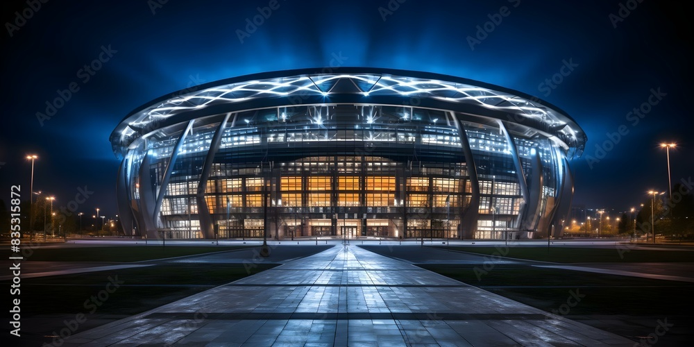 Nighttime view of a football stadium showcasing its architectural ...