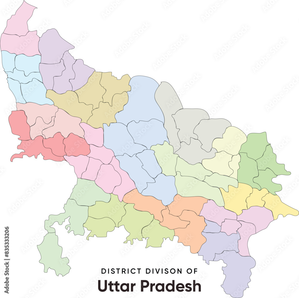 High Quality administrative and political map of State Uttar Pradesh in ...