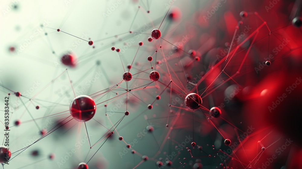 Interconnected red and black nodes in an abstract pattern with ...