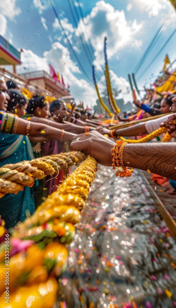 Rath Yatra Celebration Close-Up: Devotees' Hands Pulling Chariot Rope ...