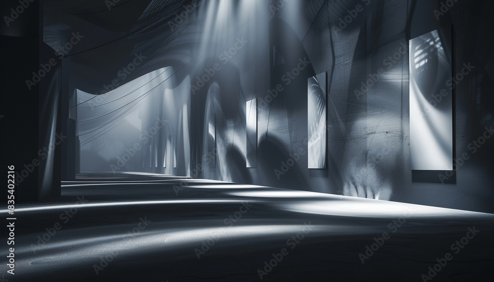 Minimalist Avant Art Gallery layout displaying contemporary shadow art ...