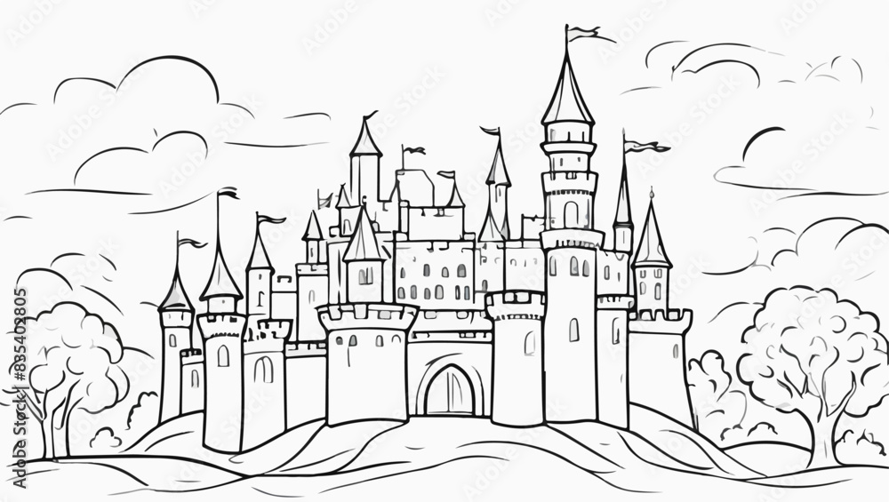 Castle outline for DIY coloring activities Stock Vector | Adobe Stock