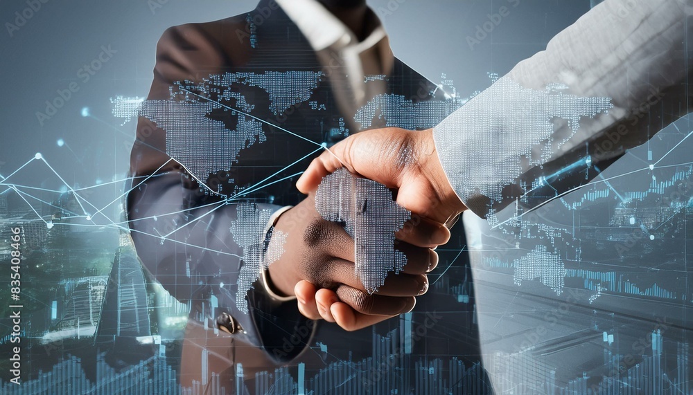business man handshake with effect global world map network link ...