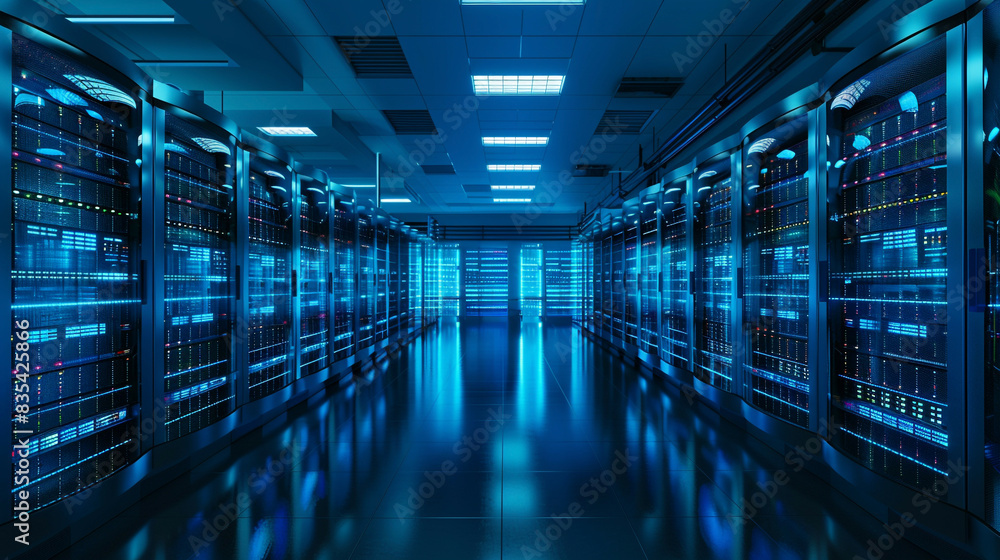 Visualization of data center with server racks in 3D concept IT team ...