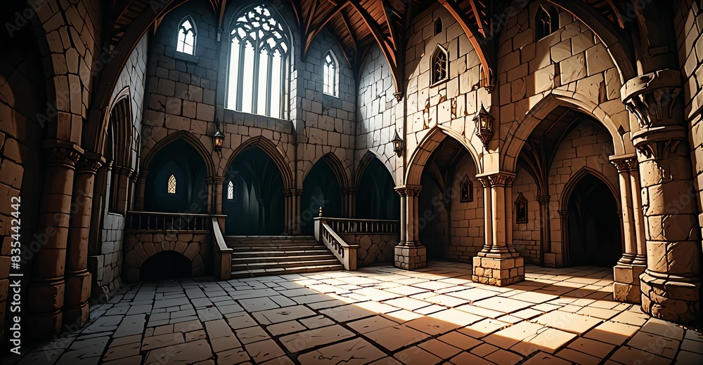 gothic castle palace building interior. goth cathedral rose art Nuevo ...