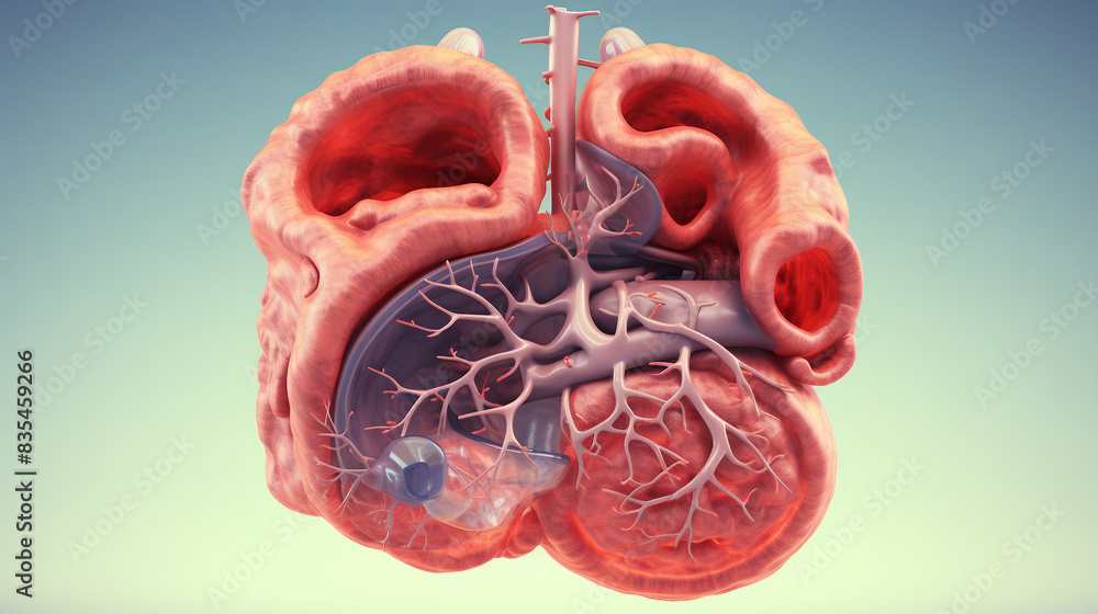 Detailed Cross Section Anatomy of Human Heart on Medical Background ...
