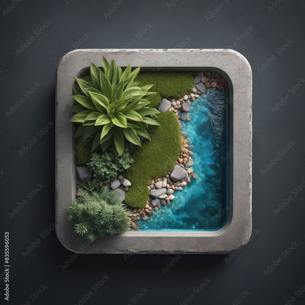 ui ux 3D realistic icon with aerial beach Island river nature grass and ...