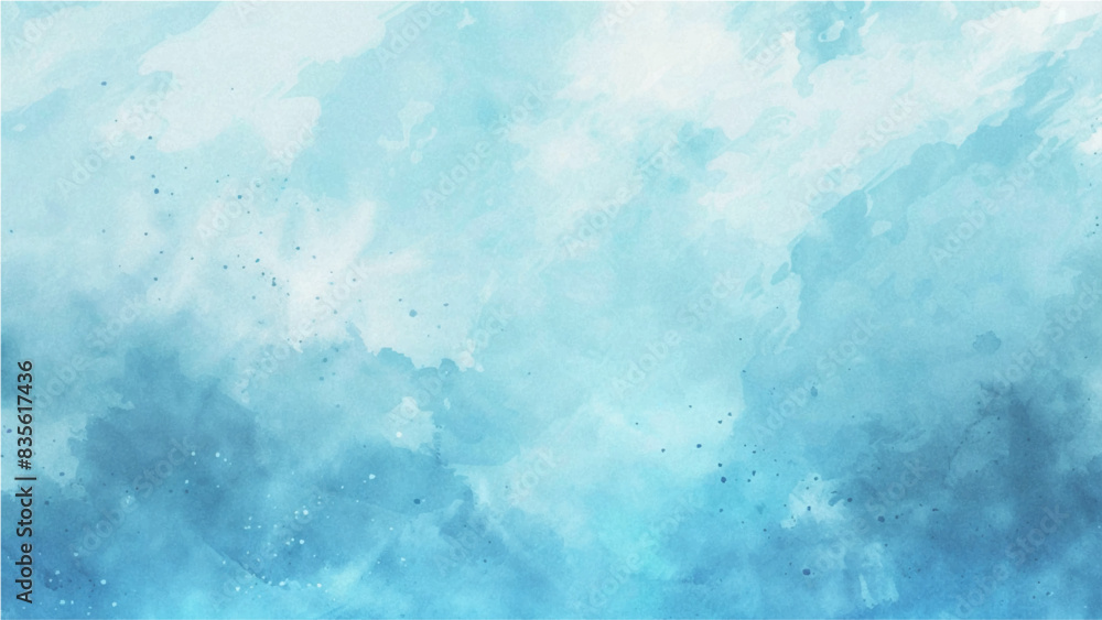 Soft sky blue paint aquarelle hand-painted watercolor background with ...