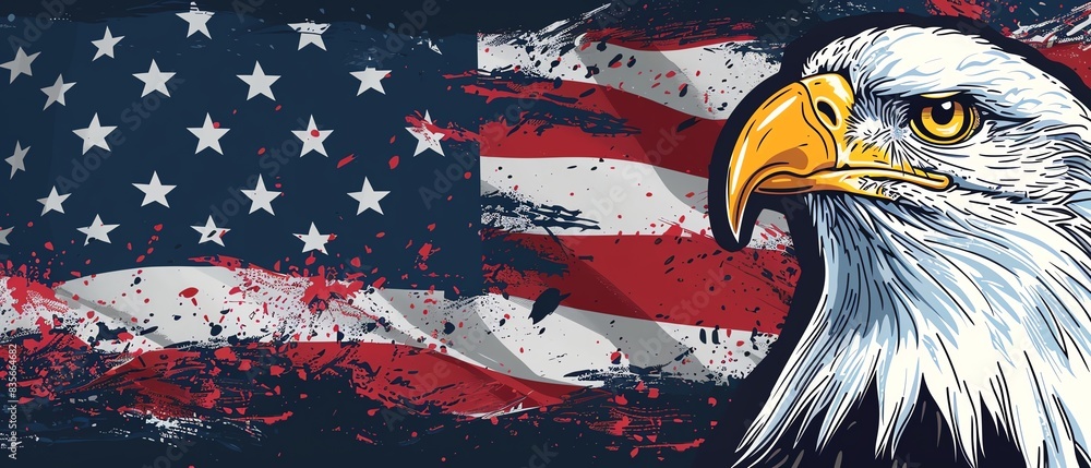 Illustrated American flag with a majestic bald eagle, symbolizing ...