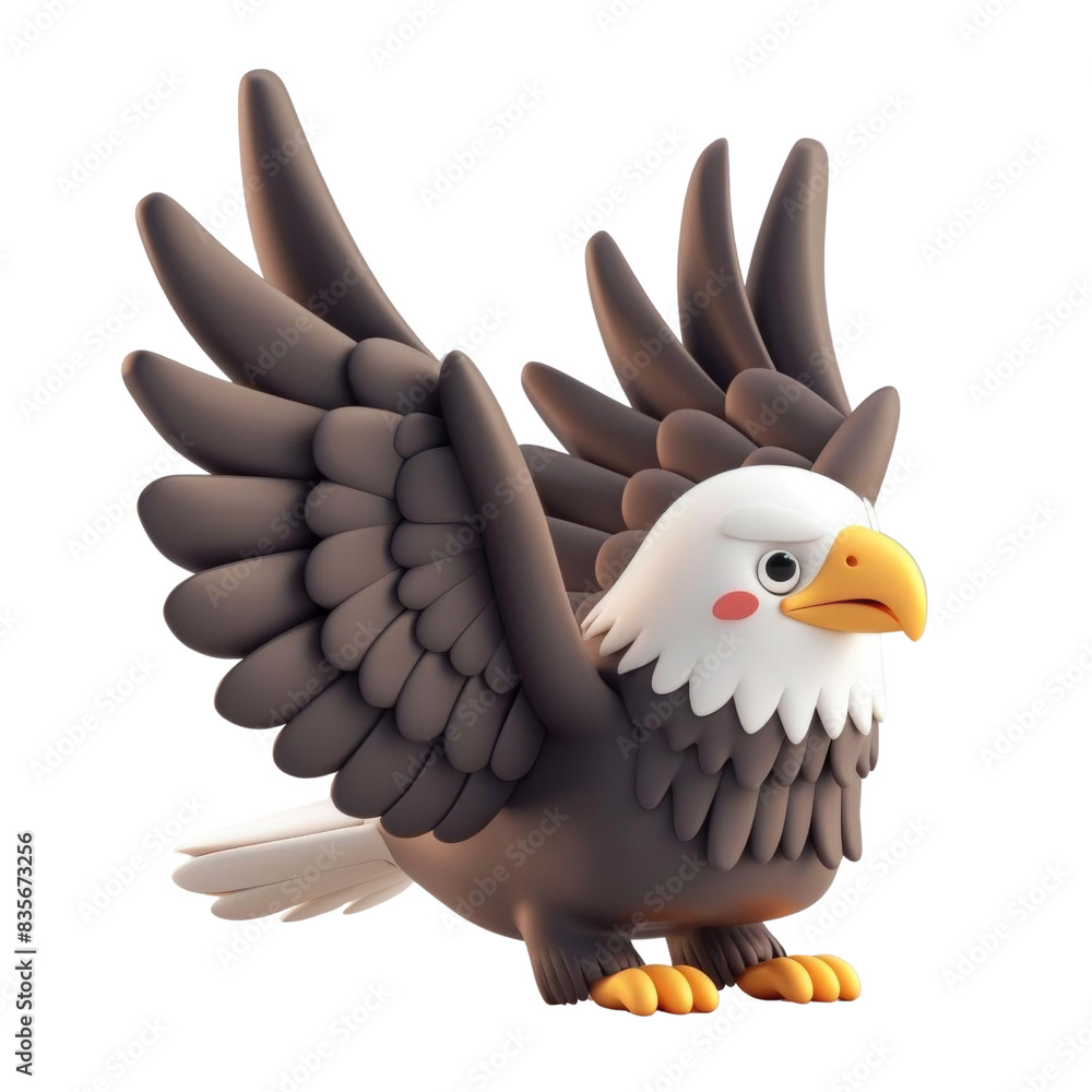 A cartoon bald eagle with a cute expression on its face is spreading ...