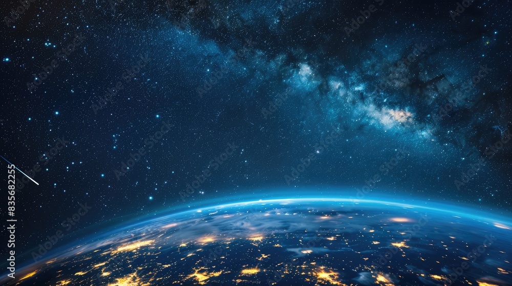 Realistic Earth Surface and World Map in Space View Showing Night ...