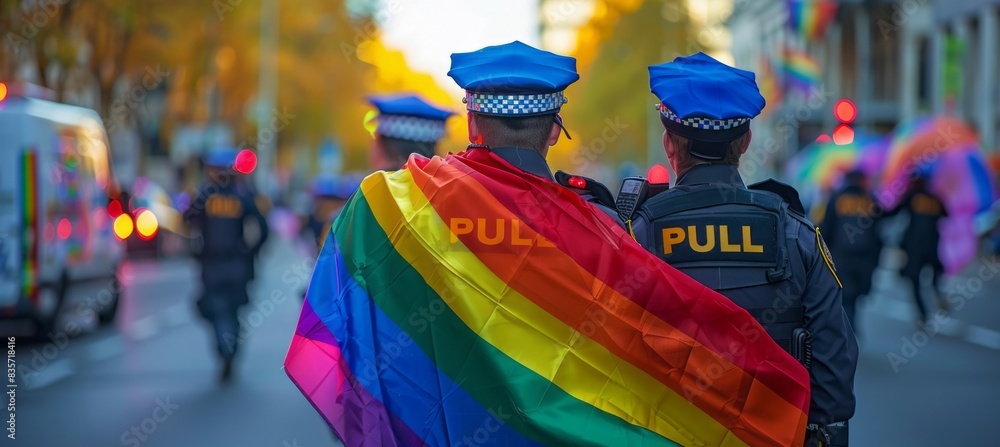 Police officer with rainbow flag. LGBT pride gender equality symbol ...