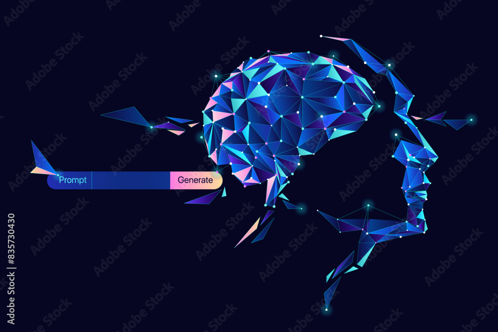 Illustration of Ai brain and face with dot and line. Big data ...