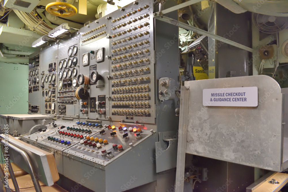 New York, USA - May 17 2023: A control panel with a sign that says ...