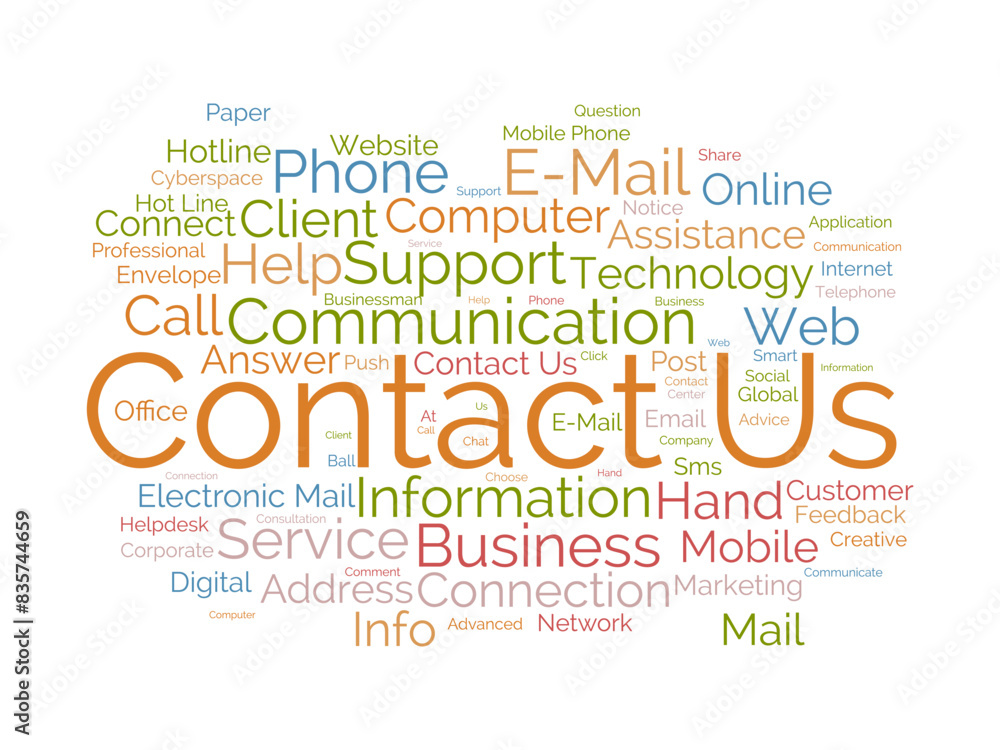 Contact us word cloud template. Communication connection concept vector ...