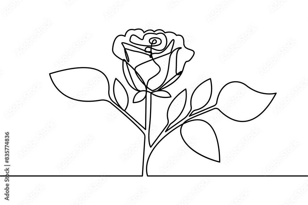 Rose flower single line art, continuous one line drawing of Isolated ...