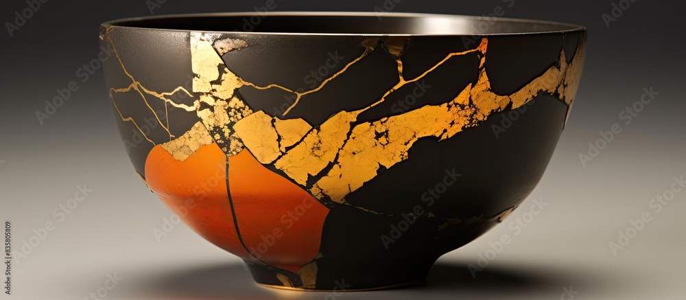 Repairing porcelain using the kintsugi method with hands of a woman ...