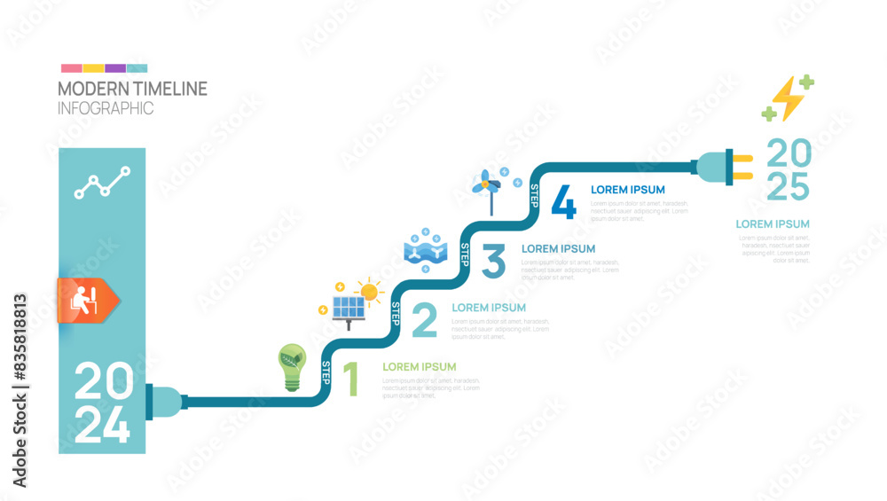 energy step timeline infographic line template. Modern milestone ...