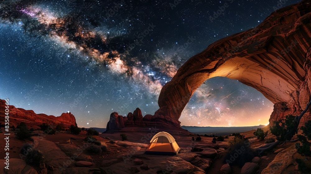 Stargazing and camping underneath corona arch with milky way galaxy ...