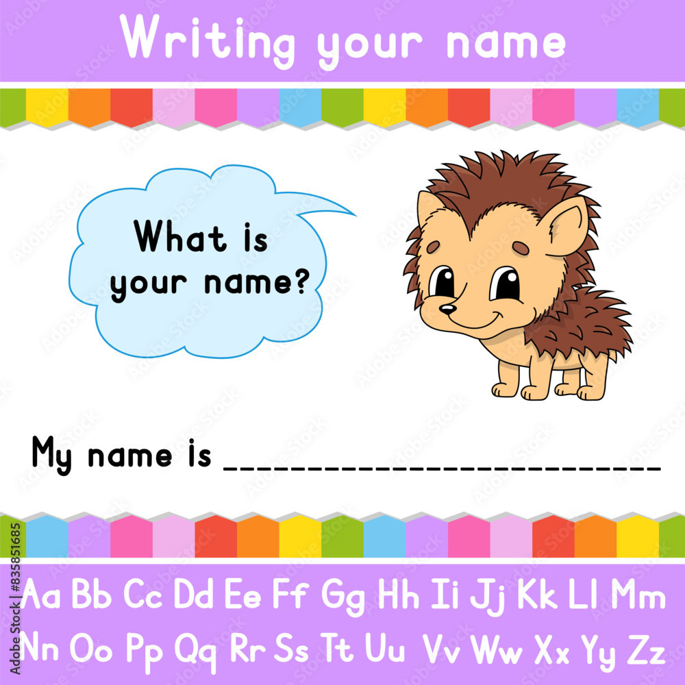 Writing your name. Educational activity worksheet for kids and toddlers ...