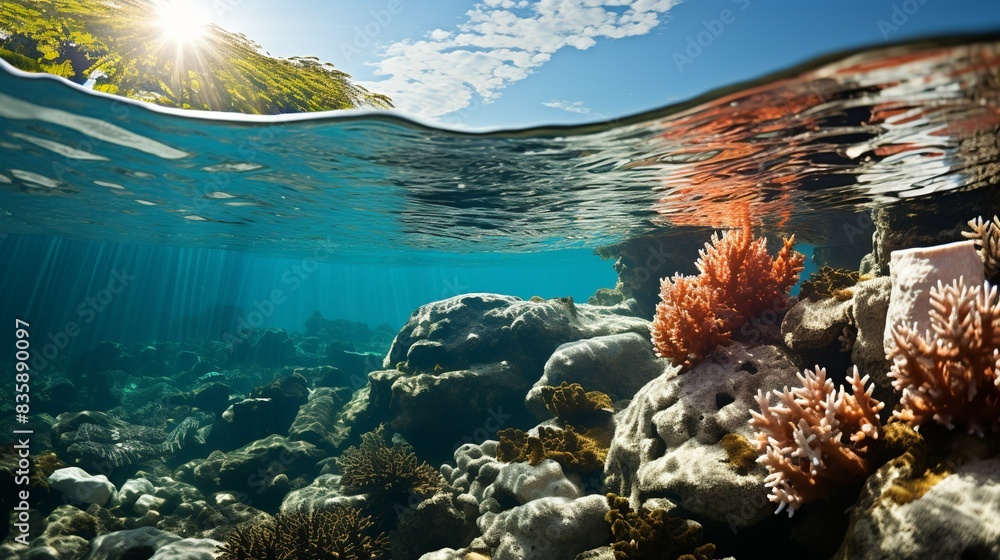 A composite image showing the effects of ocean acidification on coral ...